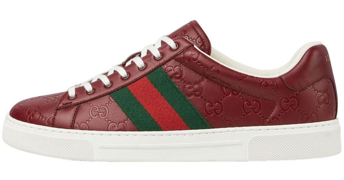 Gucci Ace Leather Monogram' in Red for Men | Lyst