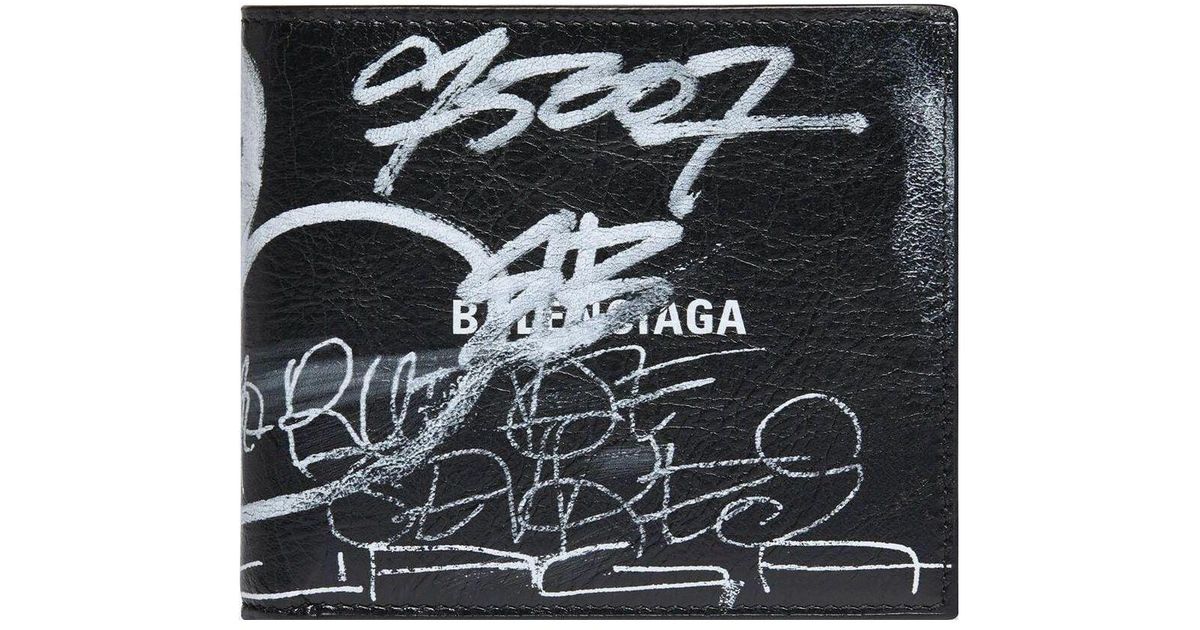 Balenciaga Square Folded Graffiti Wallet in Black for Men | Lyst