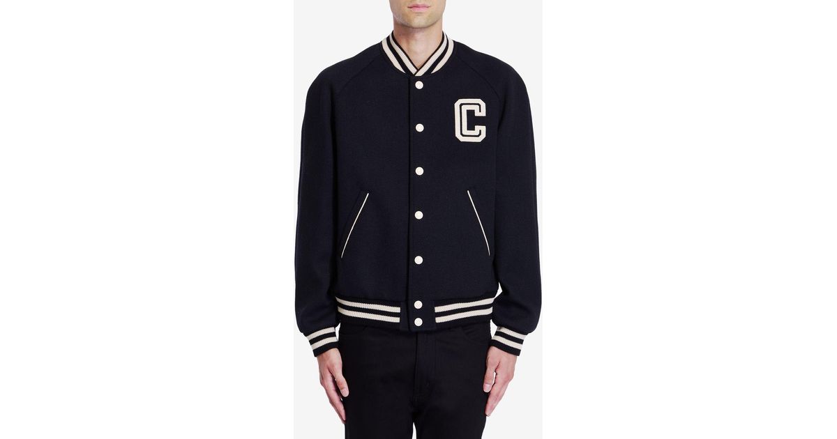 Celine Varsity Collegiate Bomber Jacket in Blue for Men | Lyst