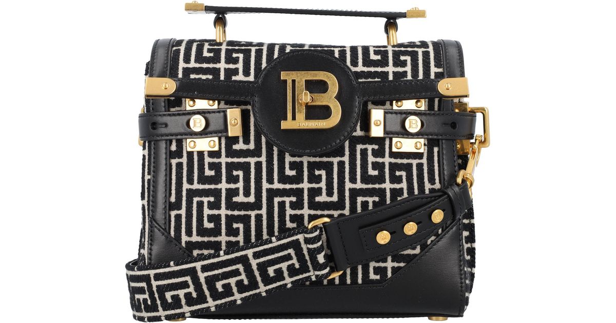 Balmain Elegant Monogram Mini Handbag With Golden Accents in Black | Lyst