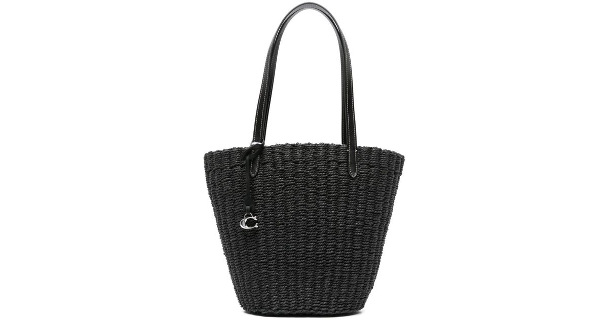 COACH Paper Straw Tote Handbag For in Black | Lyst