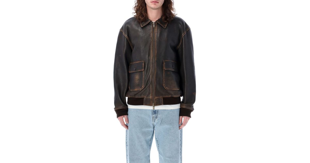 Golden Goose Pointed Collar Bomber Leather Jacket in Black for Men | Lyst