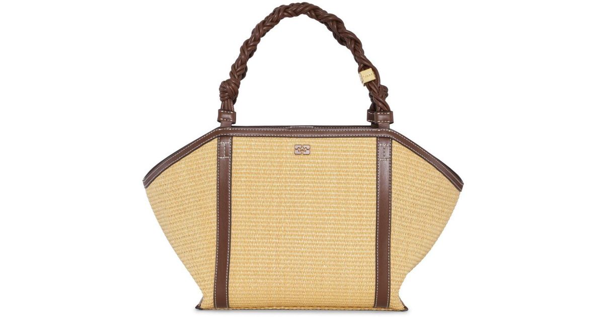 Ganni Chic Bou Medium Raffia Tote in Metallic | Lyst