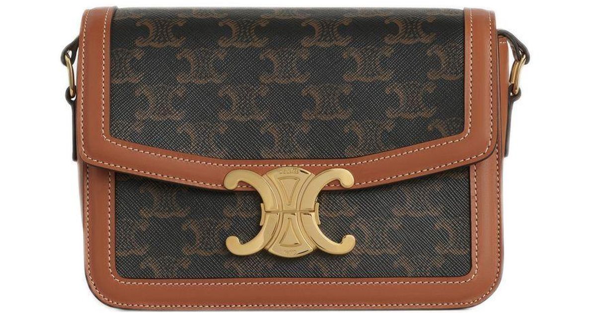 Celine Mini Triomphe Canvas Handbag With Leather Trims in Black | Lyst