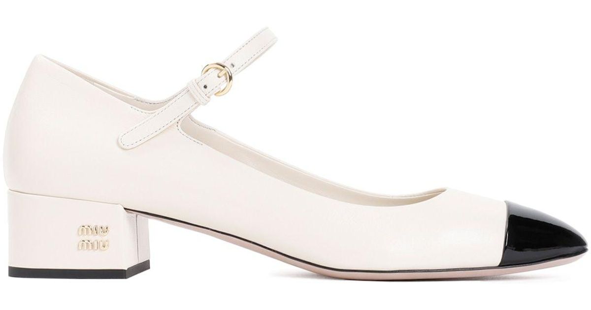 Miu Miu Elegant Nude Leather Mini Pumps With 1.38-Inch Heel in White | Lyst