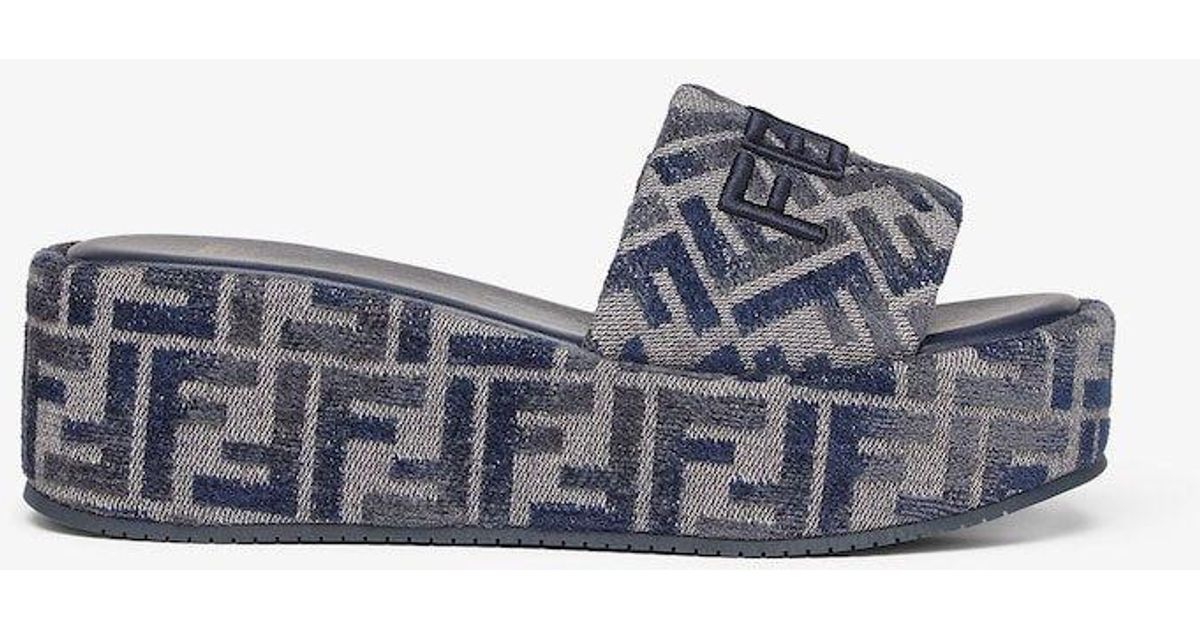 Fendi Chic Grigio Slide Wedges in Blue | Lyst