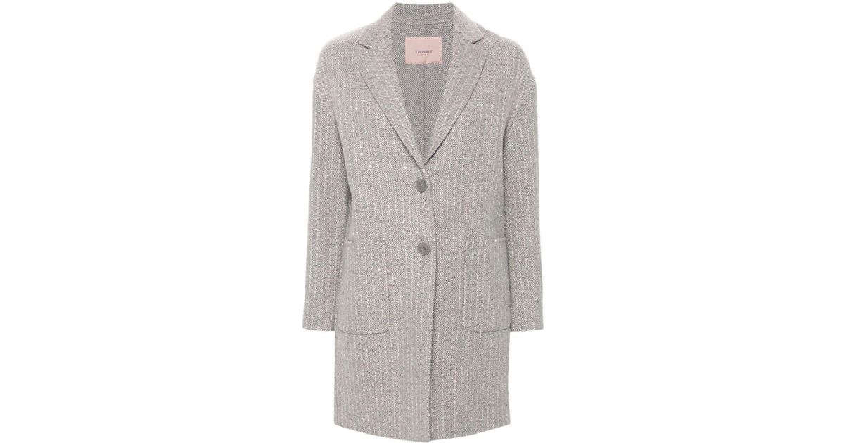 Twinset Light Wool Blend Jacket With Sequin Details in Gray | Lyst
