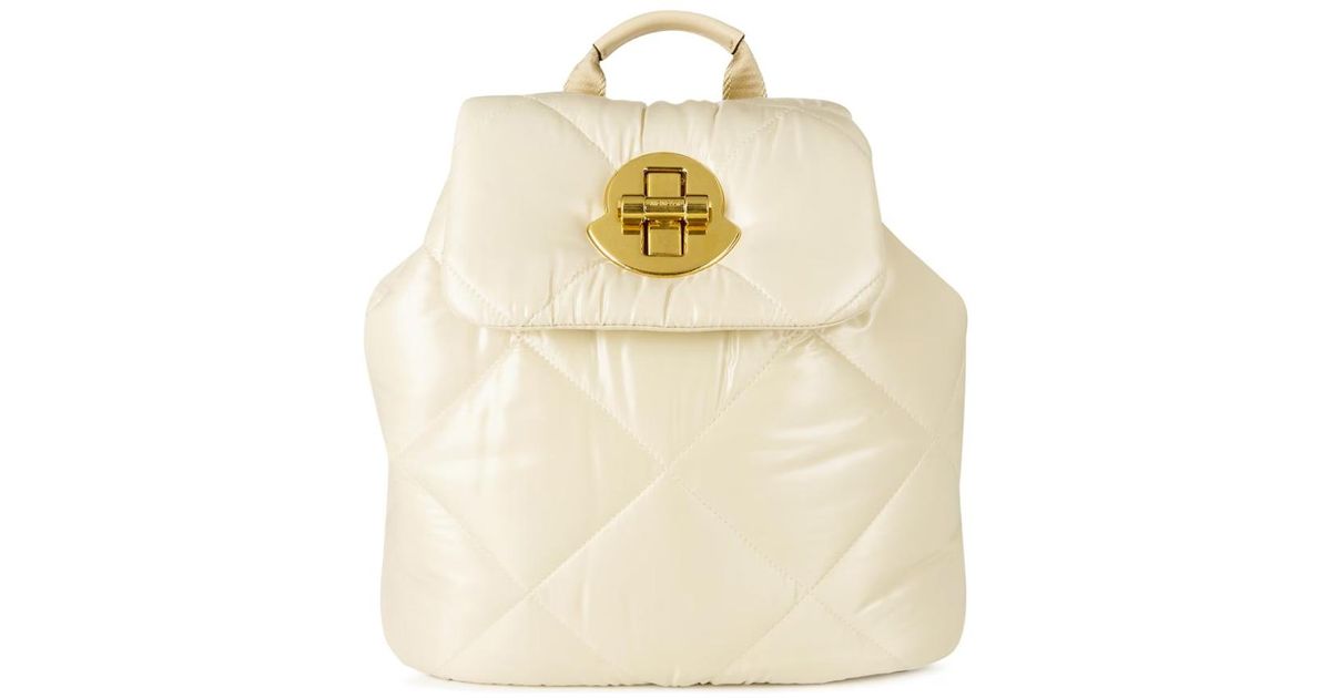 Moncler Mini Foldover Top Logo Backpack in White | Lyst