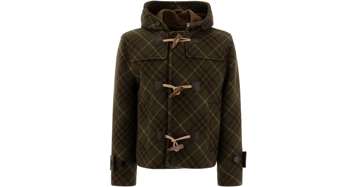Burberry Check Duffle Jacket in Black for Men | Lyst
