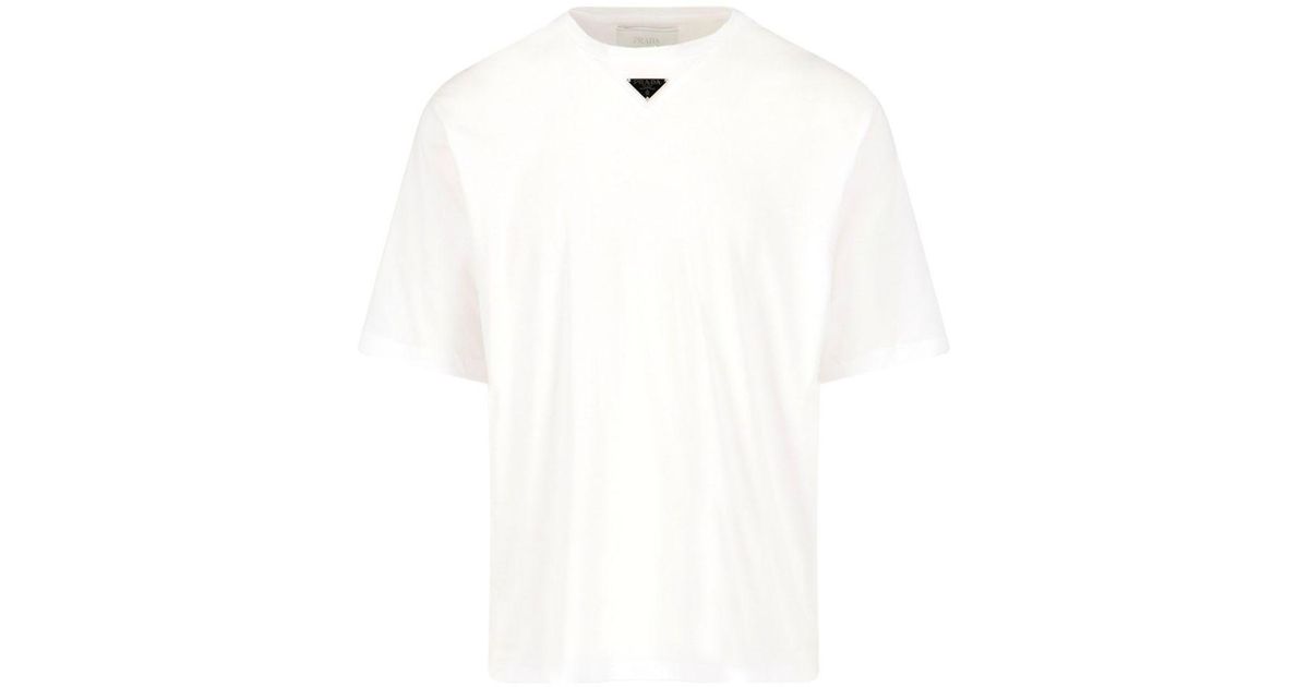 Prada Oversized Logo Triangle T-Shirt in White for Men | Lyst