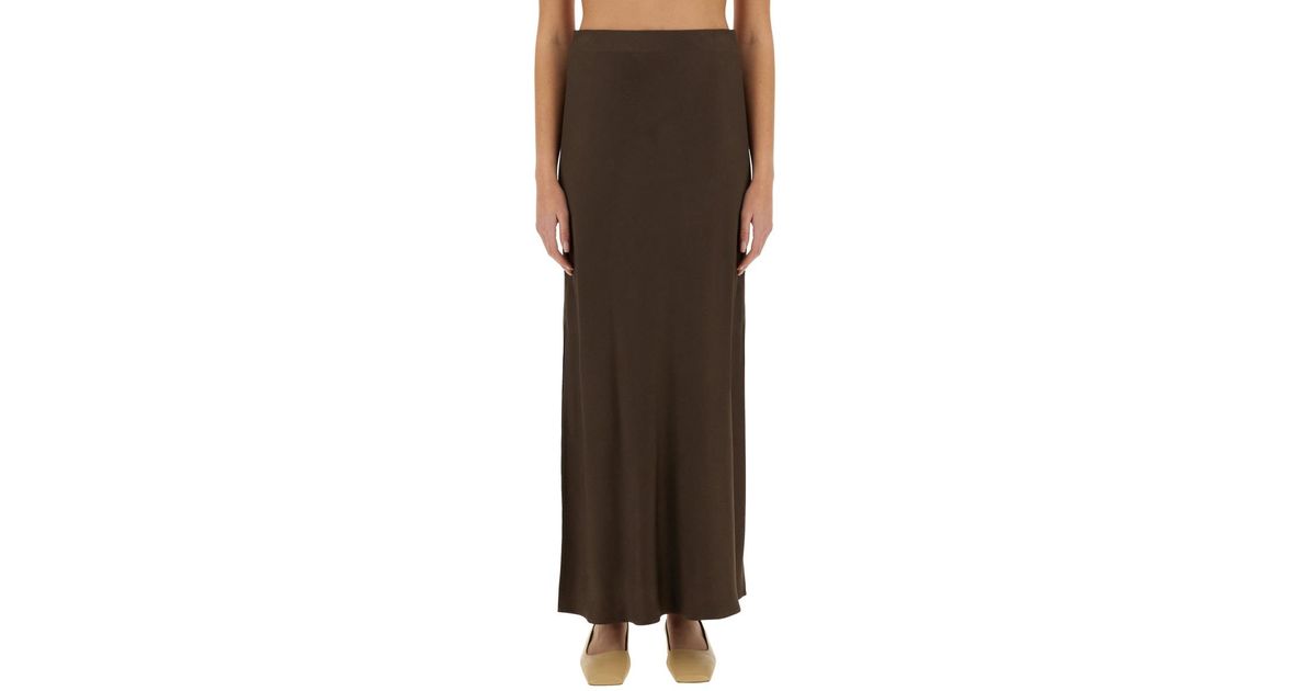 Brunello Cucinelli Fluid Bias-Cut Satin Skirt in Brown | Lyst