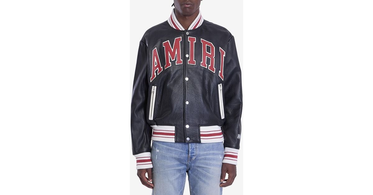 Amiri Leather Appliqué Bomber Jacket in Blue for Men | Lyst