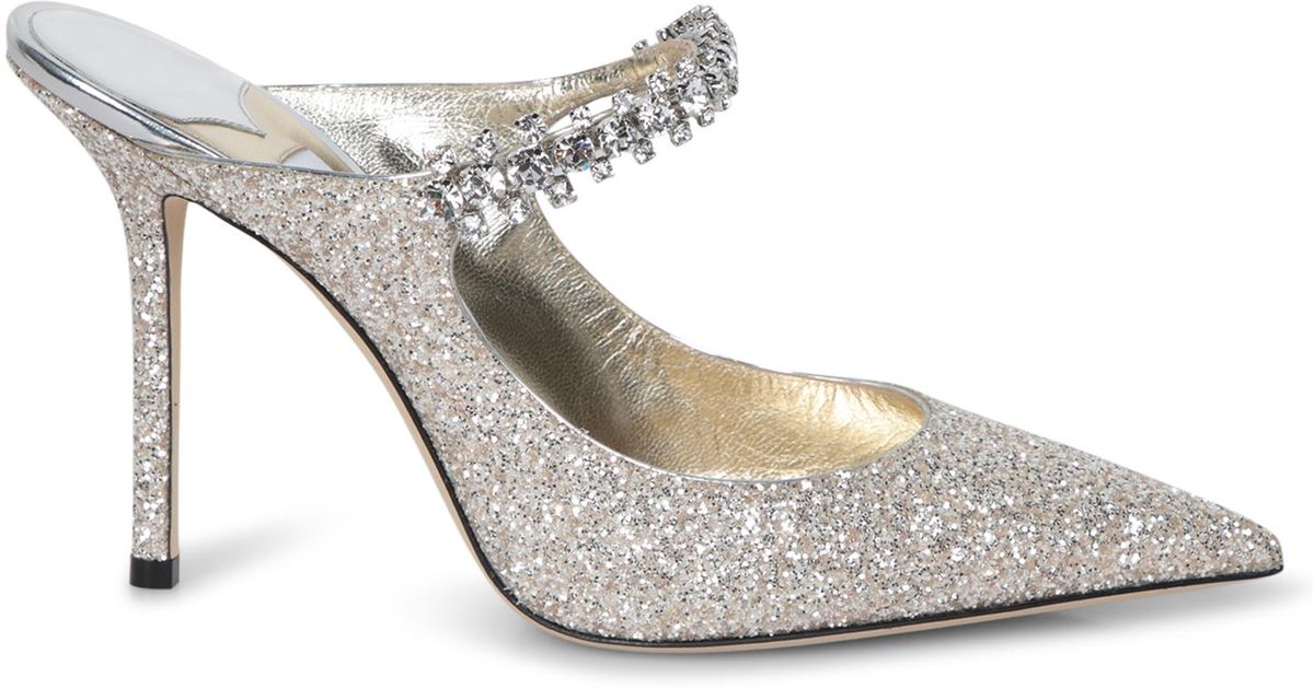 Jimmy Choo Elegant High Heels With Crystal Strap in White | Lyst