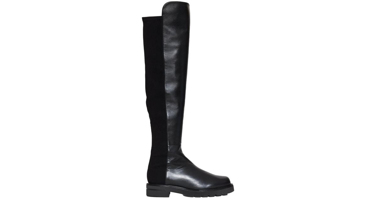 Stuart Weitzman Over The Knee Leather Mini Boots in Black | Lyst