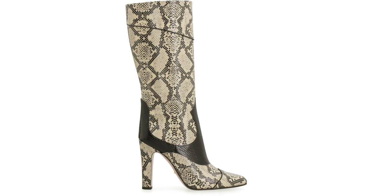 Gucci Snakeskin Print Leather Boots For in Brown | Lyst