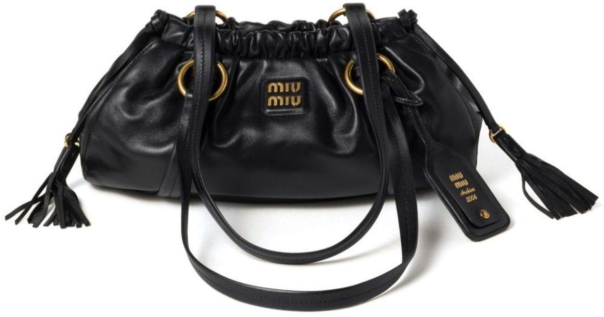 Miu Miu Mini Shopping Bag With Golden Accents in Black | Lyst