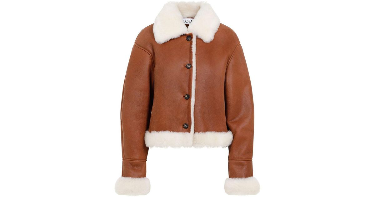 Loewe Shearling Leather Jacket For in Brown | Lyst