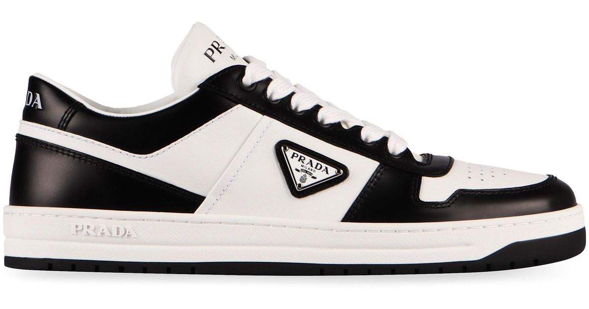 Prada Downtown Chic Leather Low-Top Sneakers in Black | Lyst