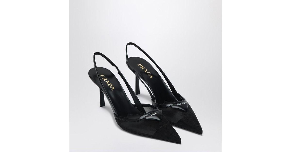 Prada Slingback Décolleté With Logo in Black | Lyst