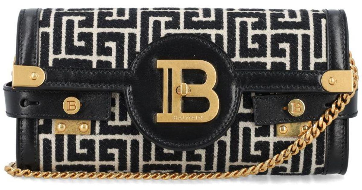 Balmain B-Buzz Jacquard Mini Bag in Black | Lyst