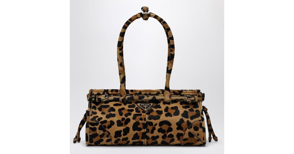 Prada Leopard Print Pony Skin Leather Medium Handbag in Brown | Lyst