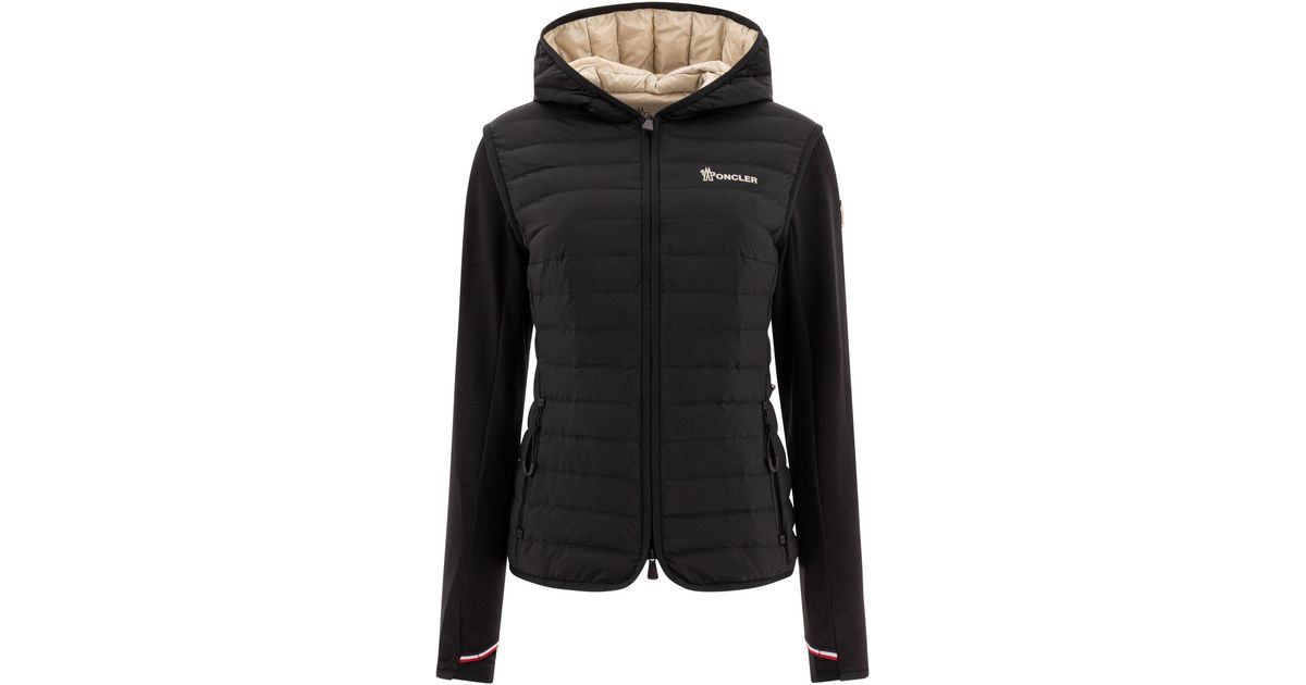 Moncler Mini Waist Drawstring Hooded Quilted Panel Jacket in Black | Lyst
