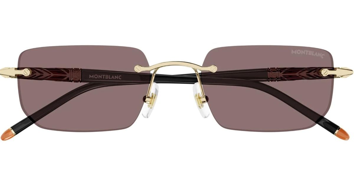 Montblanc Sleek Metal Frame Sunglasses With 150Mm Temple Size in Brown ...