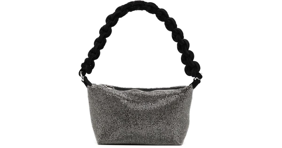 Kara Mini Crystal Mesh Pouch Handbag in Black | Lyst