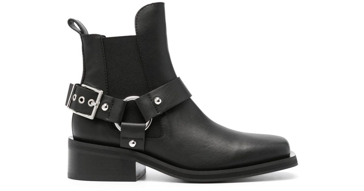 Ganni Low Cut Chelsea Boot With Decorative Buckle in Black | Lyst