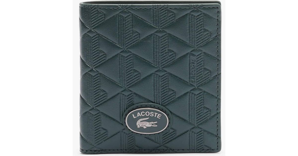 Lacoste Nomogramme Compact Leather Billfold in Green for Men | Lyst