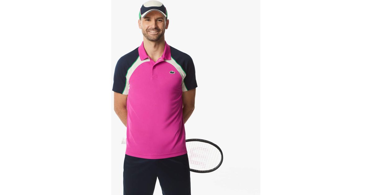 Lacoste Ultra Dry Colorblock Tennis Polo in Pink for Men | Lyst