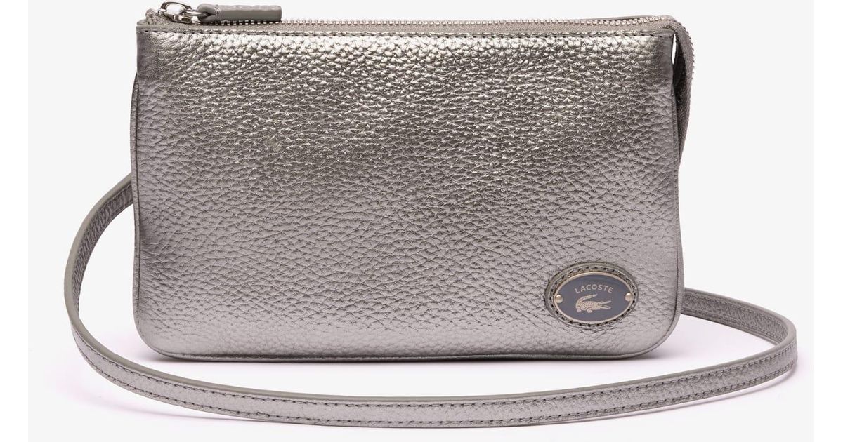 Lacoste Origin Croc Leather Double Pouch Bag in Gray | Lyst