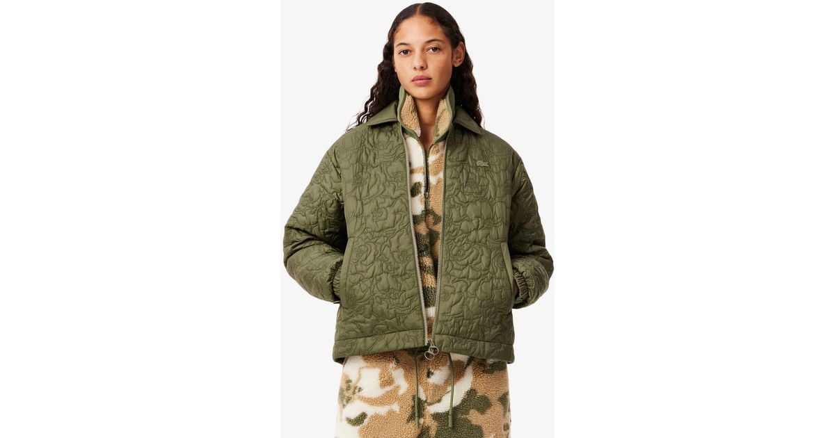 Lacoste Quilted Floral Jacket in Green | Lyst