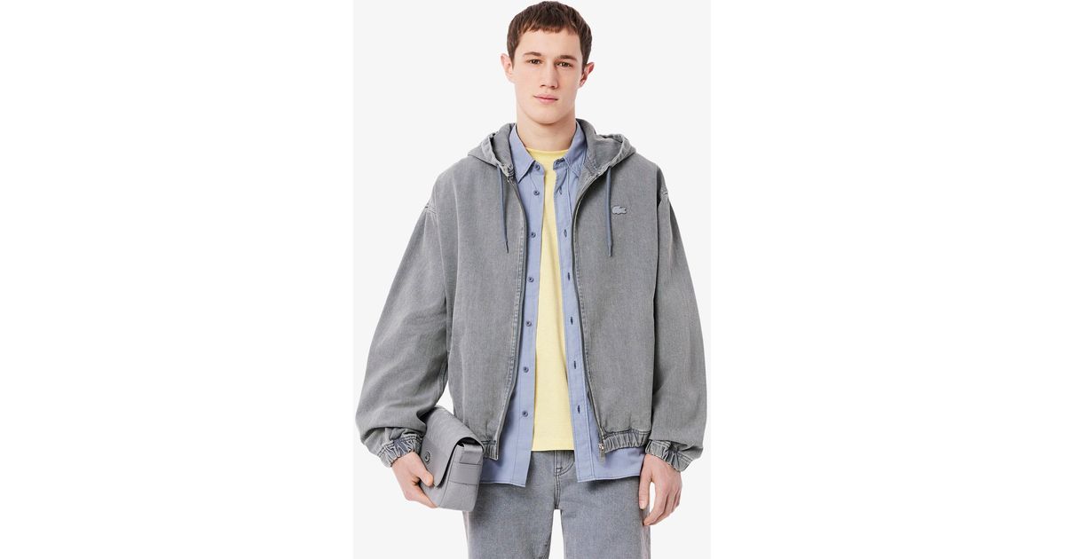 Lacoste Washed Effect Denim Hooded Jacket in Blue for Men | Lyst