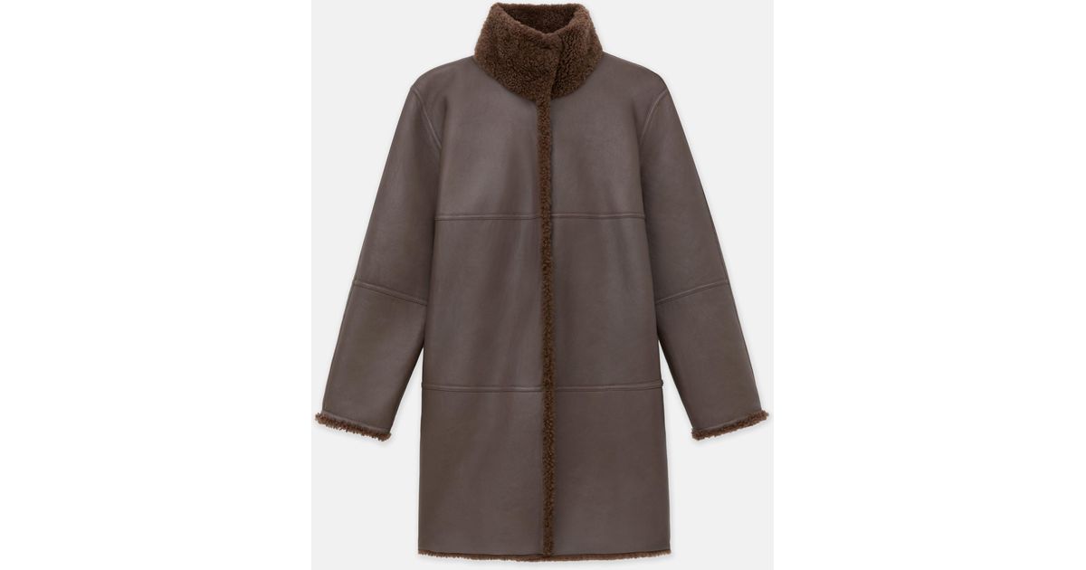 Lafayette 148 New York Shearling Reversible Funnel Collar Coat in Brown ...