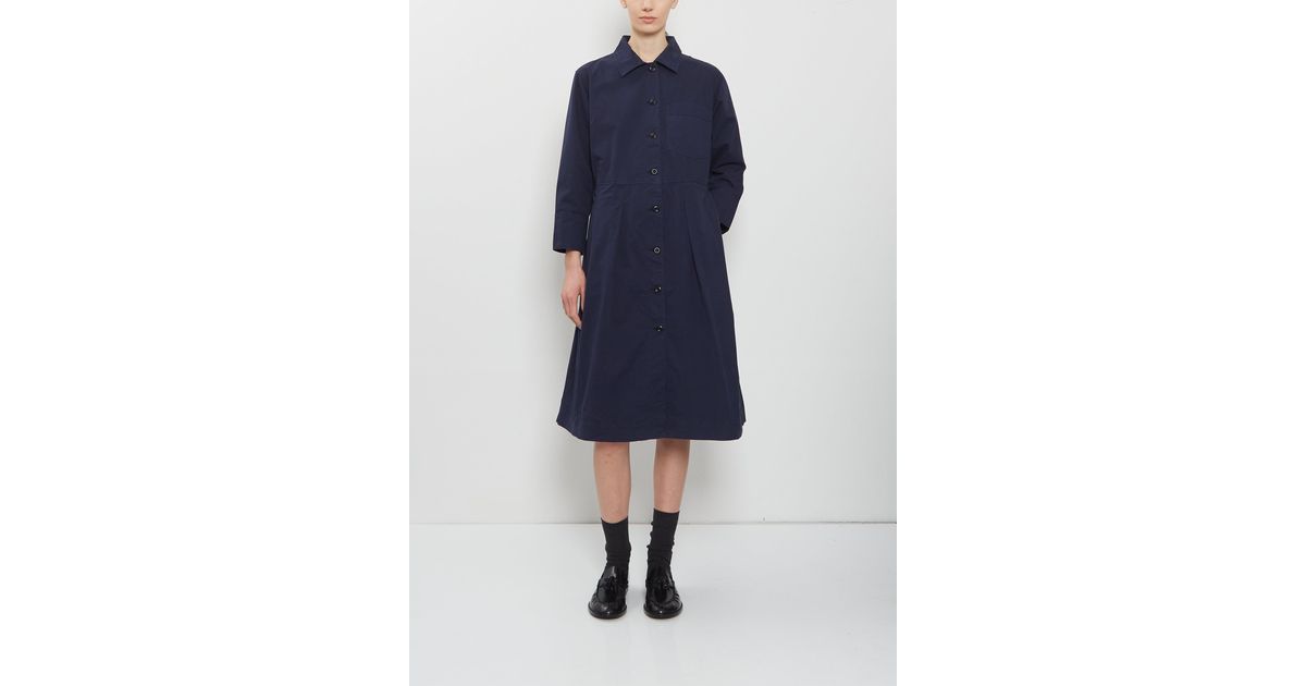 MHL by Margaret Howell Pleated Cotton Shirt Dress in Blue | Lyst UK