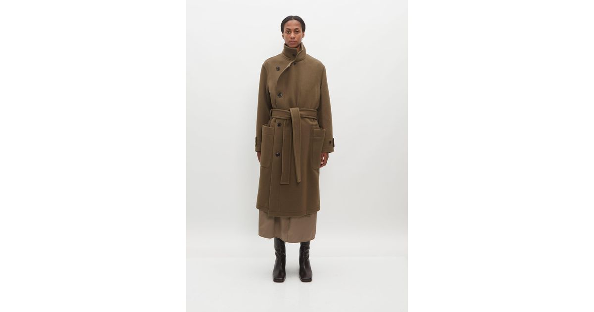Lemaire Wrap Wool Coat in Natural | Lyst