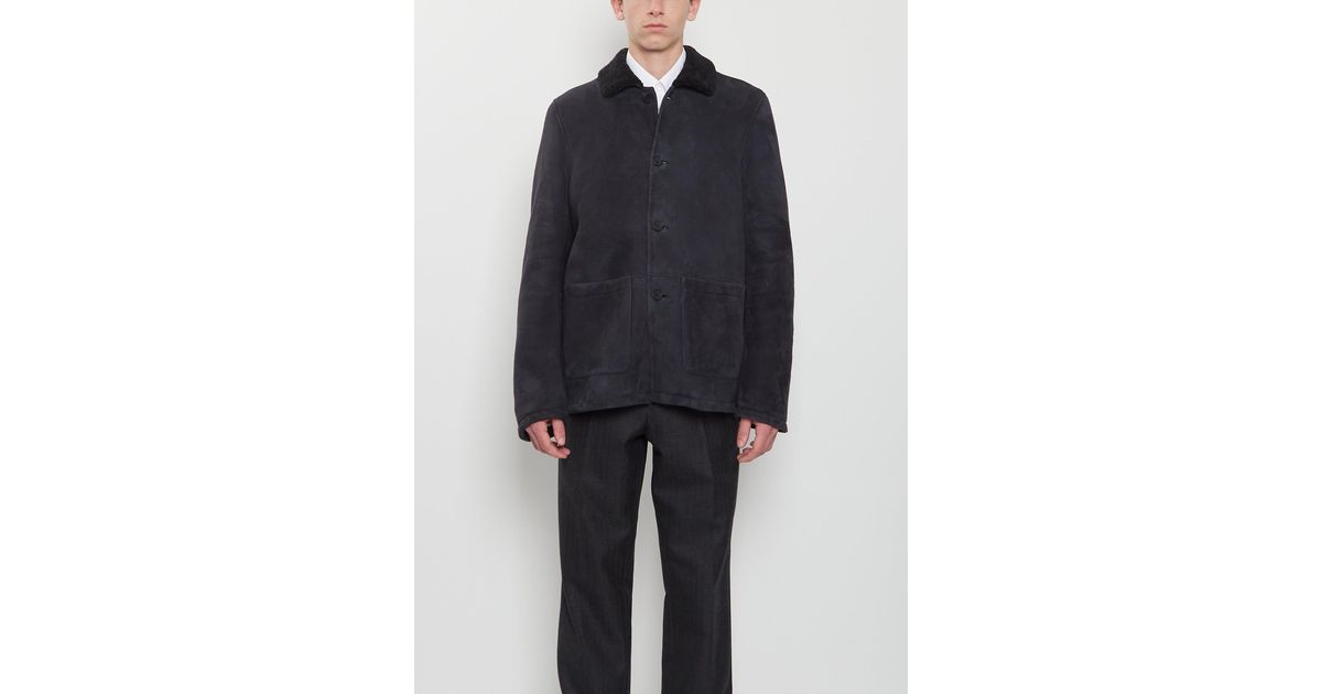 Bergfabel Men Shearling Leather Jacket in Blue | Lyst UK