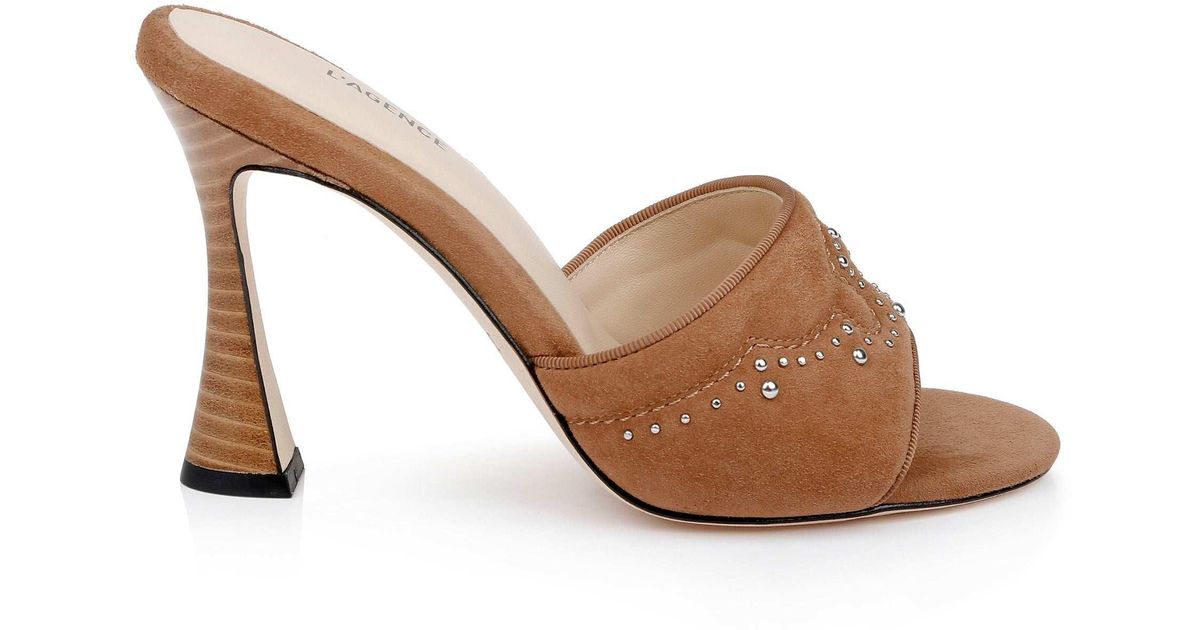 L'Agence Lille Suede Open-Toe Mule in Brown | Lyst UK