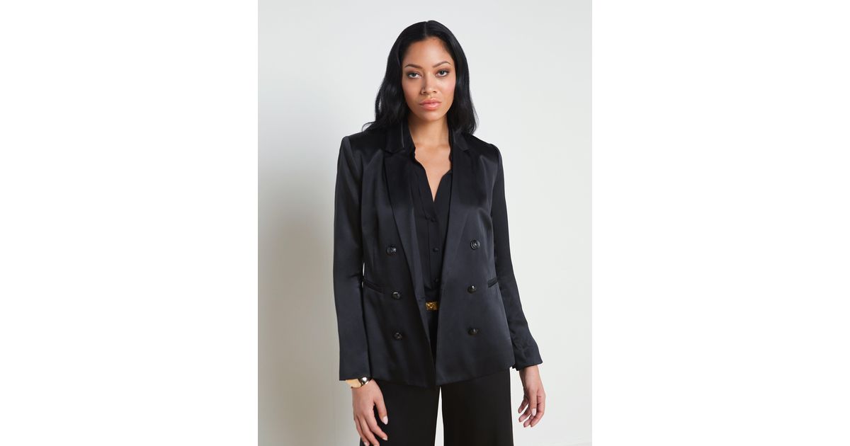 L'Agence Colin Silk Charmeuse Blazer in Black | Lyst