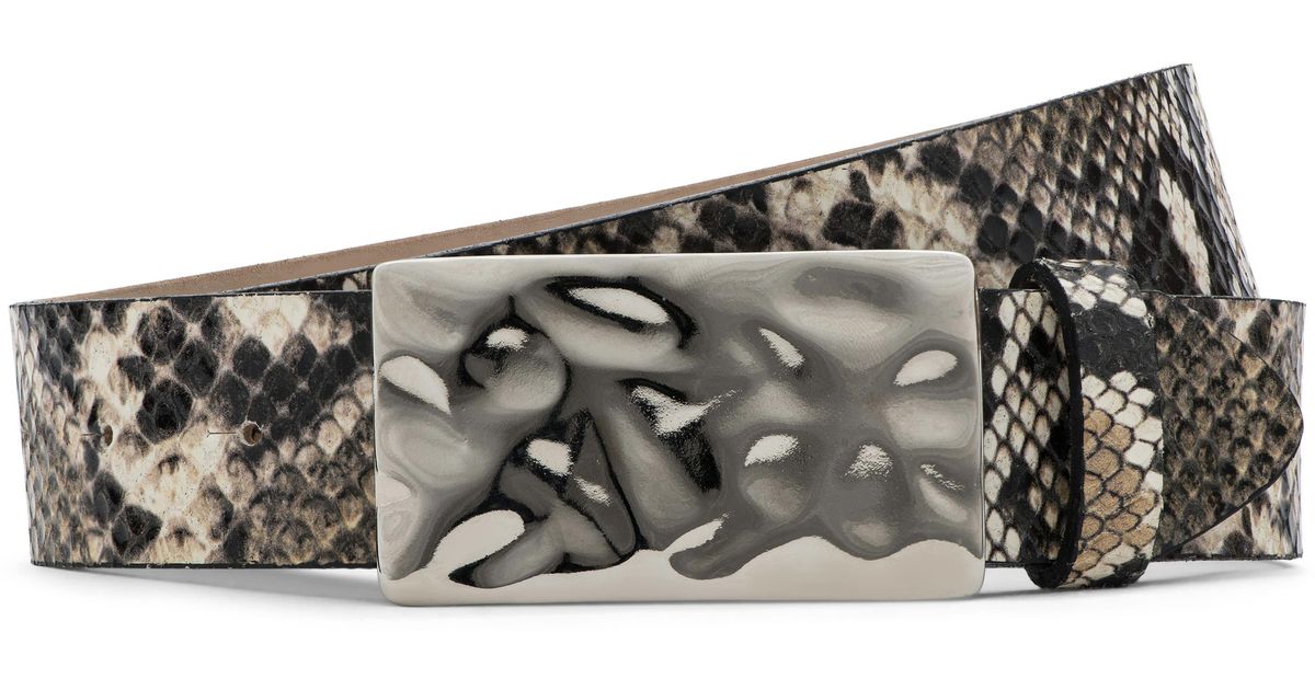 L'Agence Chara Snake-Embossed Leather Belt in Metallic | Lyst