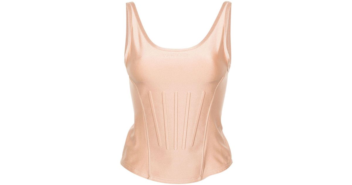 Mugler Top With Embossed Logo in Pink | Lyst
