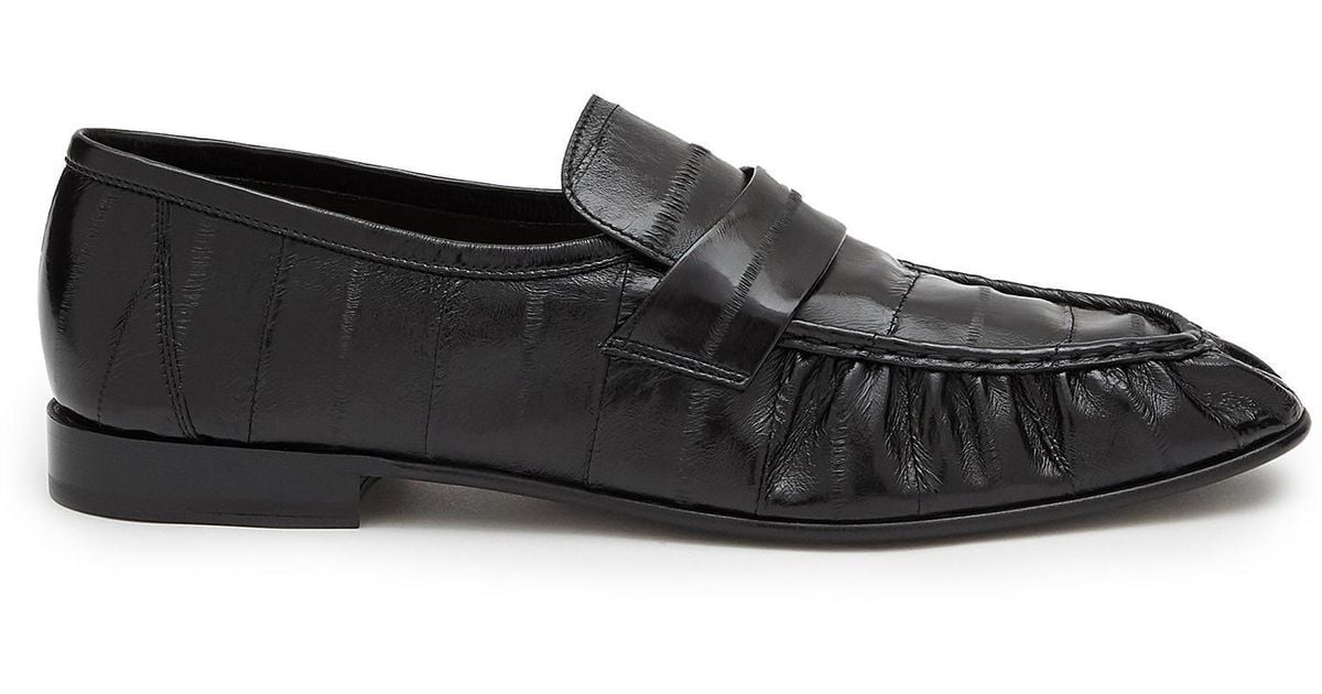 The Row Soft Eel Skin Leather Loafers in Black for Men | Lyst