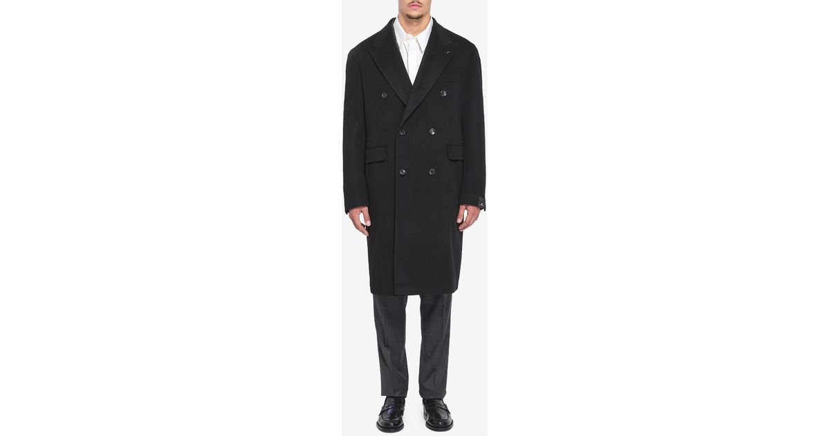 Tagliatore Pino Lerario Doublebreasted Coat in Black for Men | Lyst