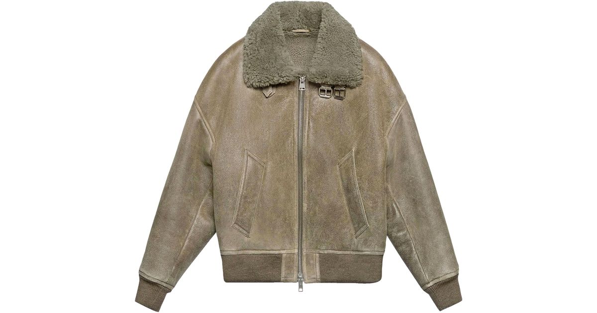 Ami Paris Shearling Bomber Jacket in Green for Men | Lyst