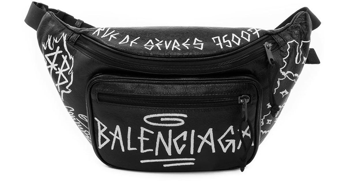 Balenciaga Graffiti Printed Leather Belt Bag in Black for Balenciaga Graffiti Printed Leather Belt Bag in Black for