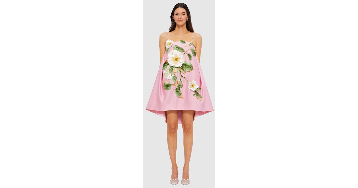 LEO LIN Felicia Appliqué Floral Mini Dress in Pink | Lyst
