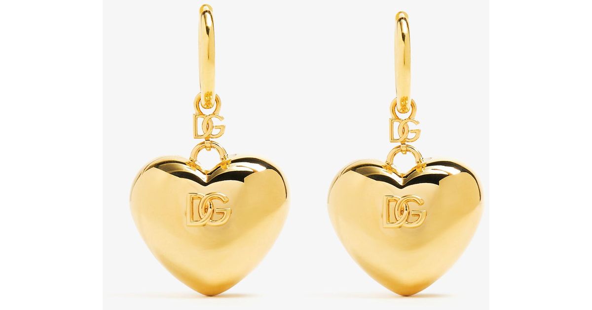 Dolce & Gabbana Dg Heart Hoop Earrings in Metallic | Lyst