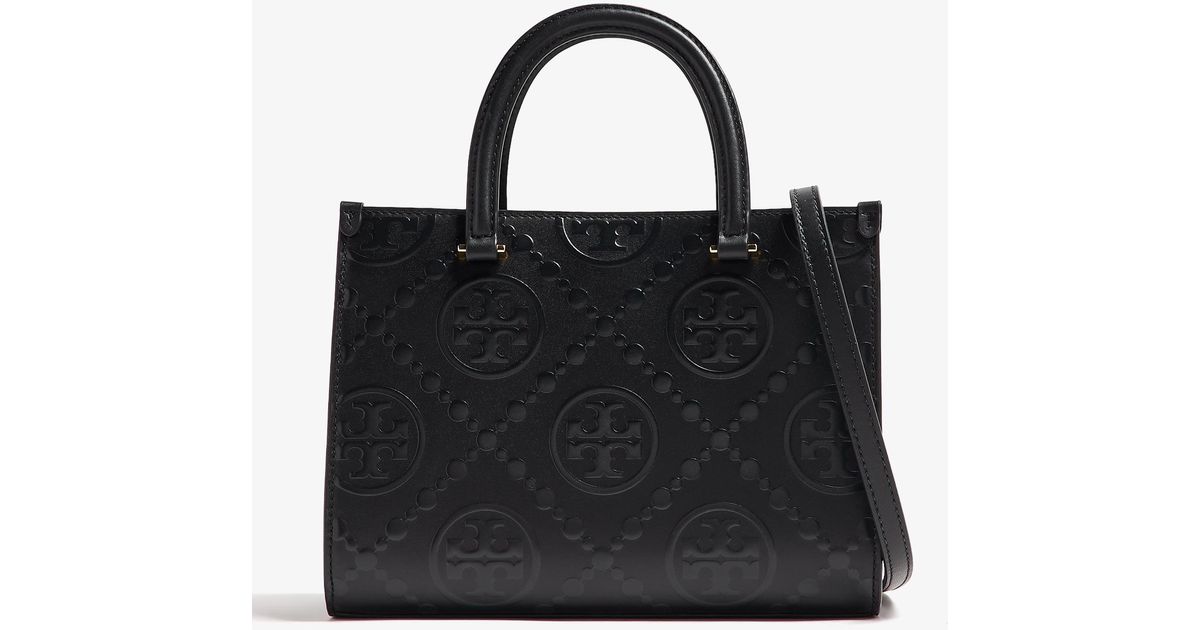Tory Burch T Monogram Embossed Tote Bag in Black | Lyst