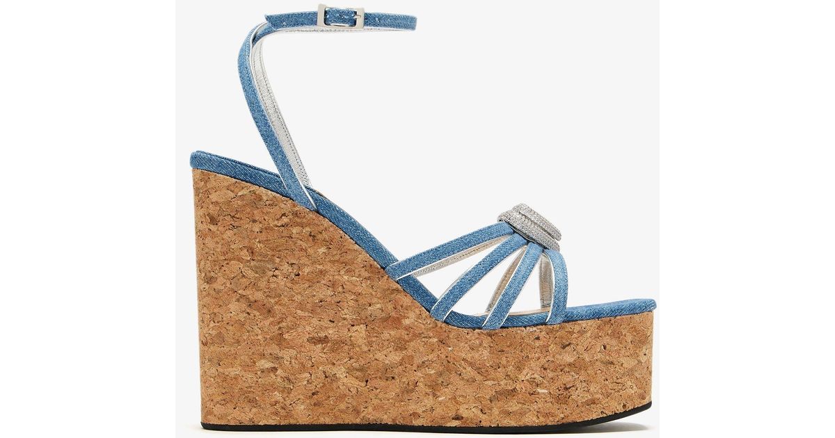 Mach & Mach Double Heart Wedge Sandals in Blue | Lyst